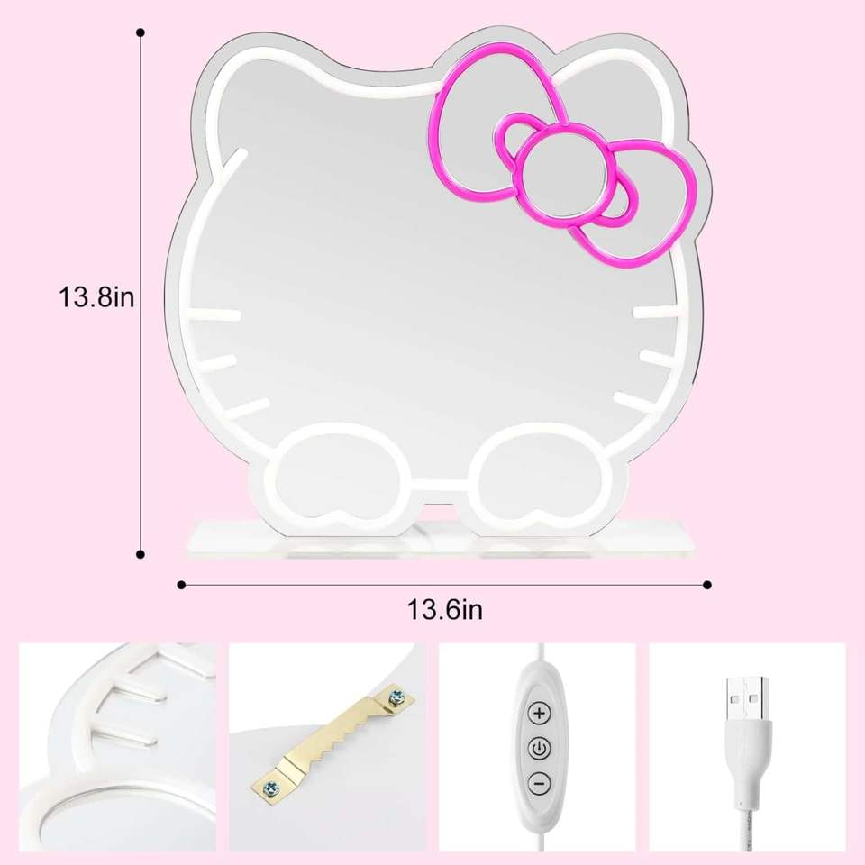 Hello Kitty Mirror Neon Sign - Kawaii Cat Anime LED Light up Mirror for ...