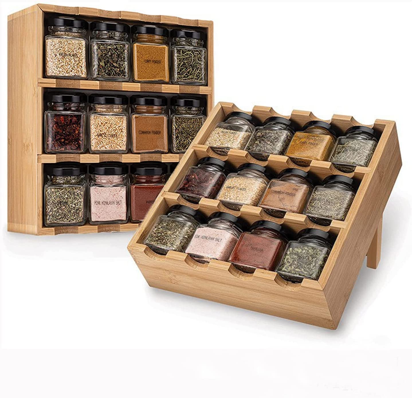 Bamboo Spice Organizer - Save Space & Keep Spices Fresh
