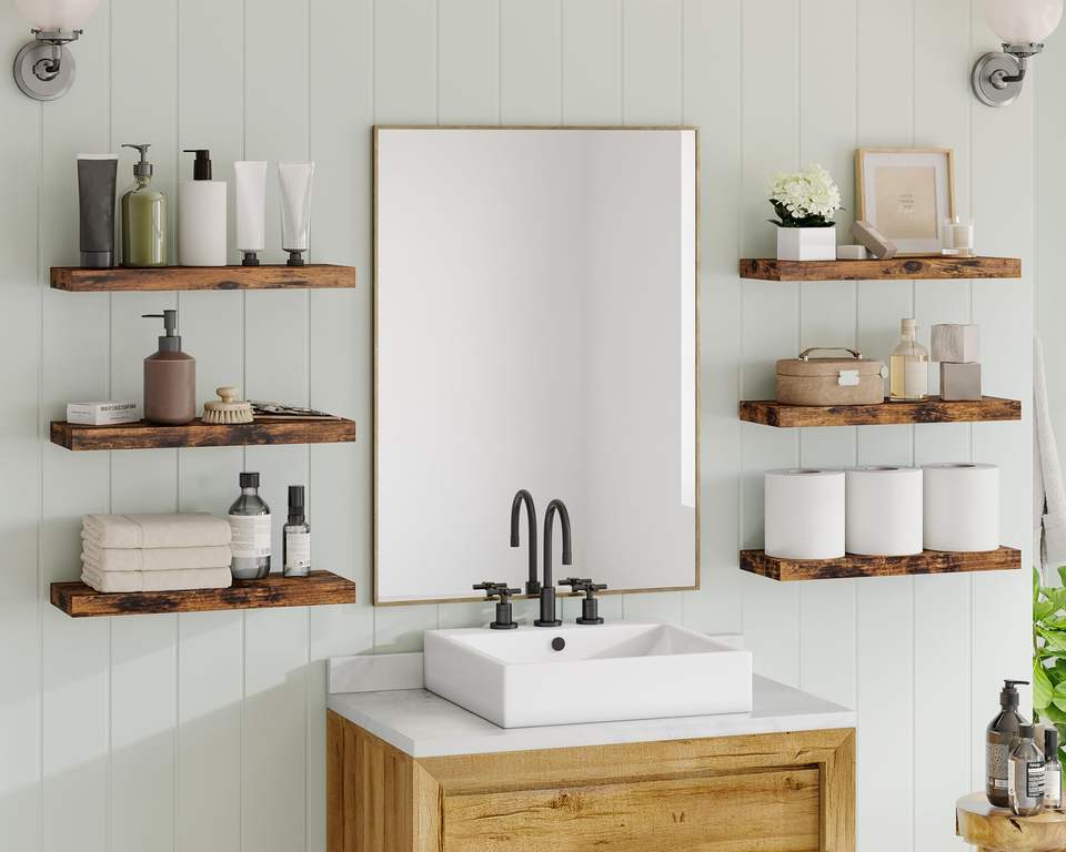 Floating Shelves Wood 6pcs 15.7in Wall Mounted Farmhouse Shelf Decor ...