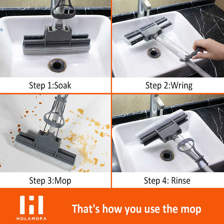 Holamopa Durable PVA Sponge Mop with Steel Pole for Efficient House ...