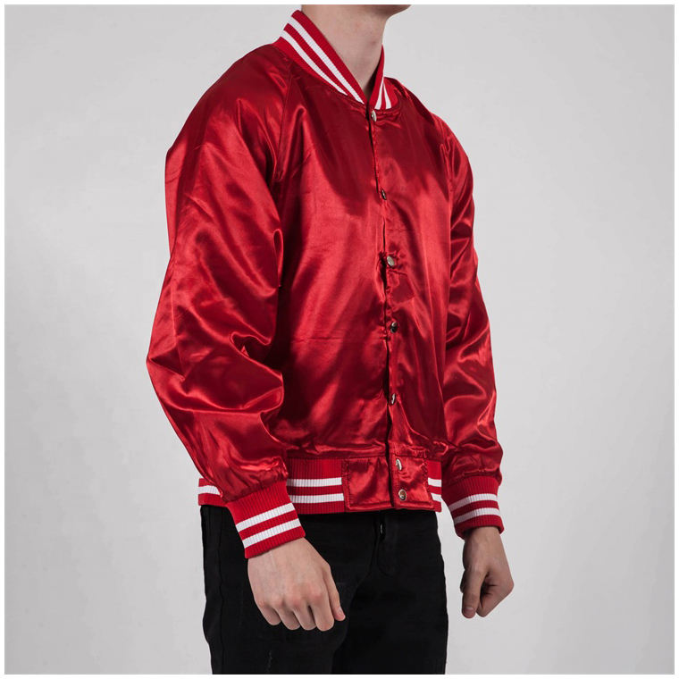 Custom Nylon Satin Varsity Jacket for Men Casual Stand Bomber Red ...