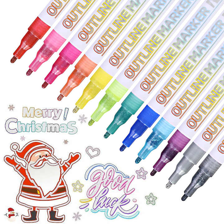 Self-outline Metallic Markers Double Line Outline Pen Markers Glitter ...