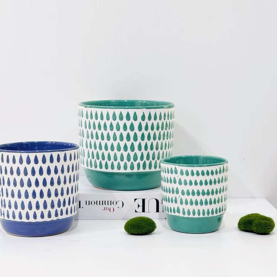Multi-Color Teardrop Pattern Ceramic Planters Set - Indoor Outdoor ...