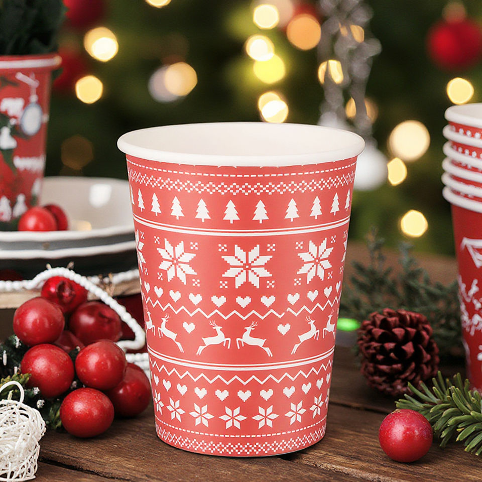 Christmas Fair Isle Disposable Paper Cups - Reindeer Snowflake Tree ...