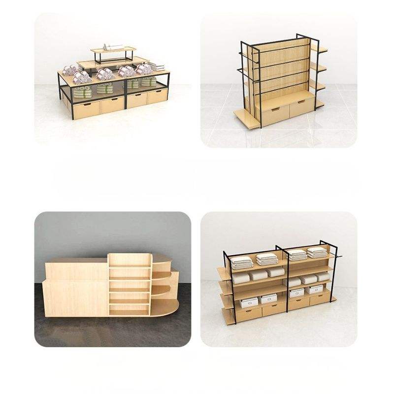 Diding Supermarket Display Racks with LED Lighting Metallic Iron Wood ...