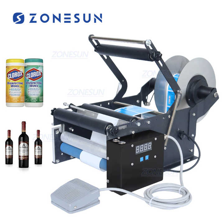 ZONESUN ZS-TB16P Desktop Semi Automatic Wine Tin Cans Jar Round Bottles Sticker Labeling Machine ...