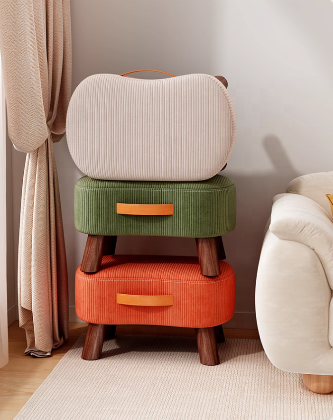 Modern Small Household Ottoman Stool Velvet Accent for Bedroom Living ...