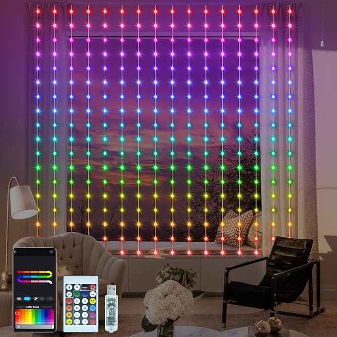 App-Controlled Smart RGB Pixel Addressable Curtain Lights Programmable ...