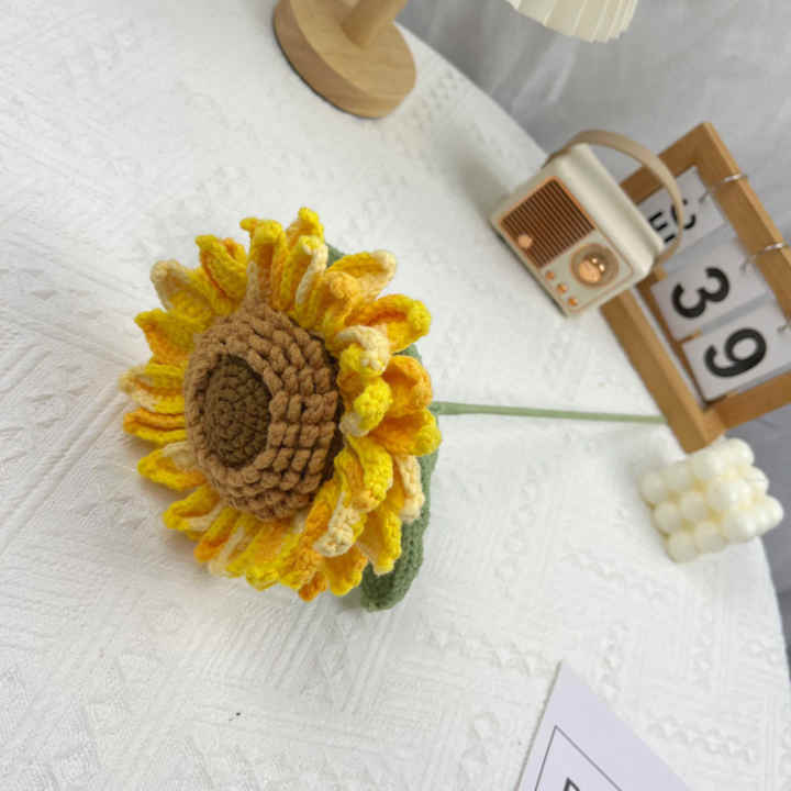 Hand-Woven Eco-Friendly Wool Knitted Sunflower Bouquet Double-Layer ...