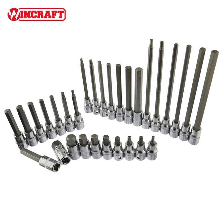 30pcs 1/2" Drive Allen Hex Key Metric Sockets Shallow and Deep Bits Set 55mm - 200mm Long Bits ...