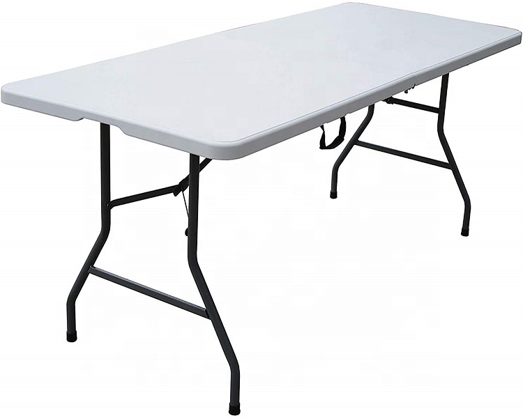 6ft Easy to Clean Portable Outdoor Furniture Party Event Center Foldable in Half White Long HDPE Plastic Folding Table 180 cm