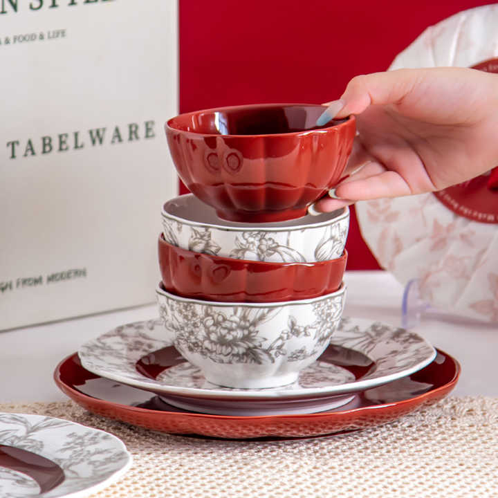 Floral Ceramic Dinner Set Christmas Porcelain Dinnerware Gift Set ...