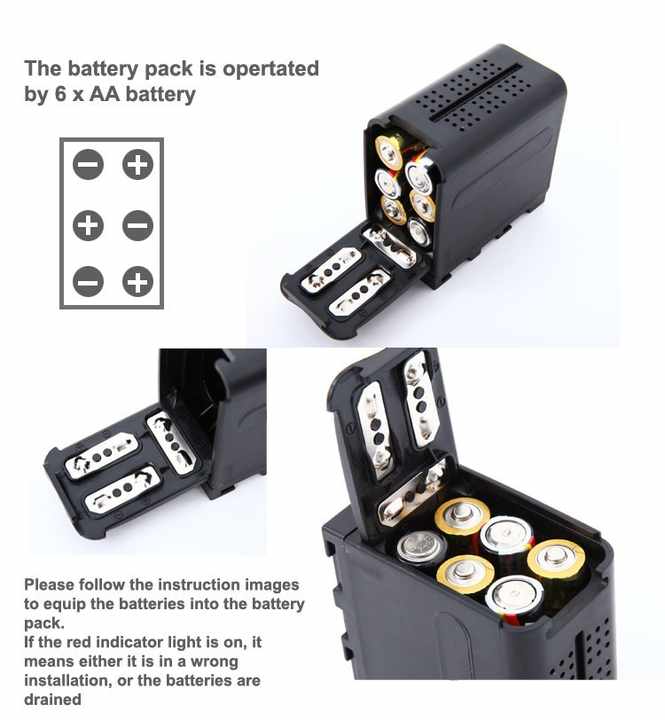 BB-6 Falcon Eyes 6pcs Aa Battery Pack Power Work Like Np-f970 For Led ...
