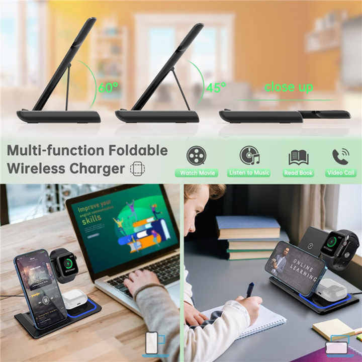 3-in-1 Foldable Sensor Wireless Phone Charger Stand Android for Office ...