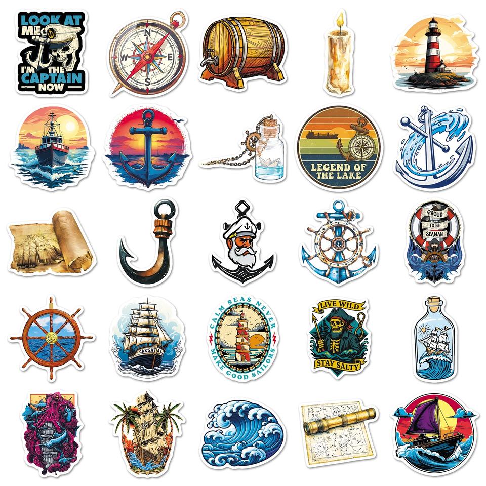 50Pcs Cartoon Navigation Adventure Graffiti Stickers for Luggage Decor ...