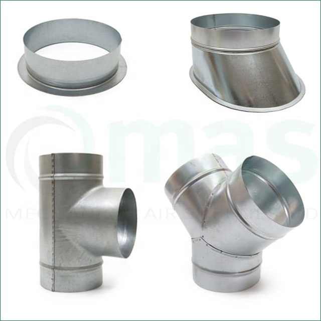 HVAC System Round Spiral Duct Fittings - Elbow, Bend, Tee