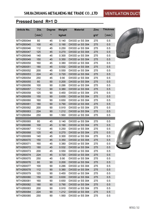 Spiral Round Duct Fittings Metal Pressed Bend 80mm Duct| Alibaba.com