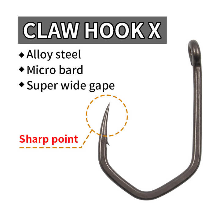 10 Piece Carp Fishing CLAW HOOK X Alloy Steel PTFE Coating Super Wide ...