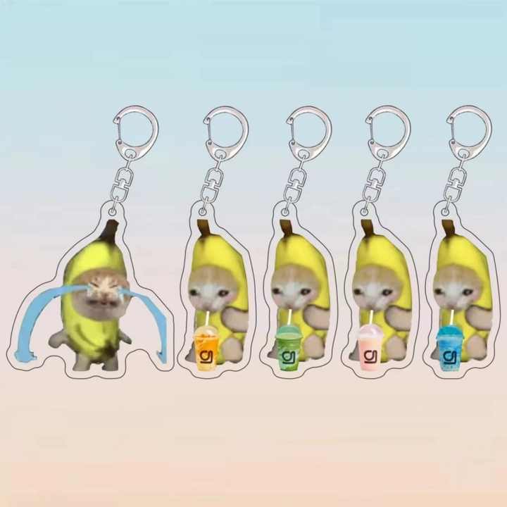 Cute Cat Meme Keychain Y2k Funny Banana Cat Key Ring Kawaii Women's Bag ...