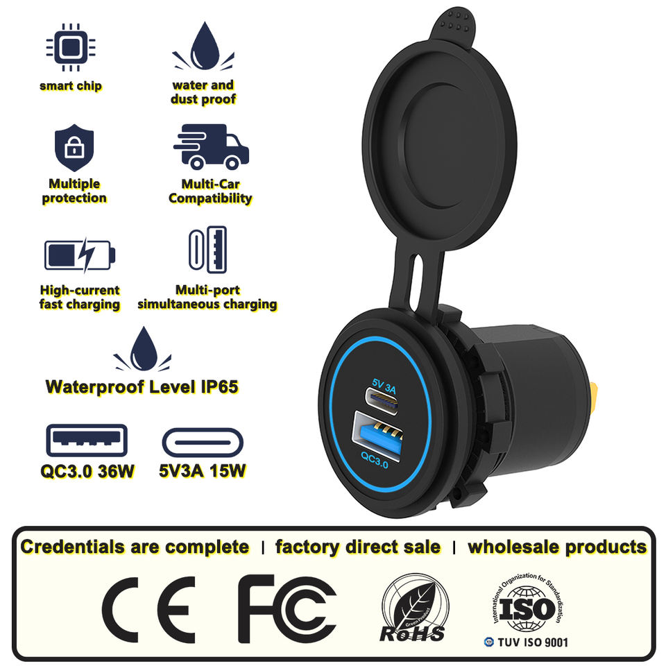 Flush Mount 12 Volt 24 Volt Round Quick Charger 3.0 Usb a 36W Type C 5 ...