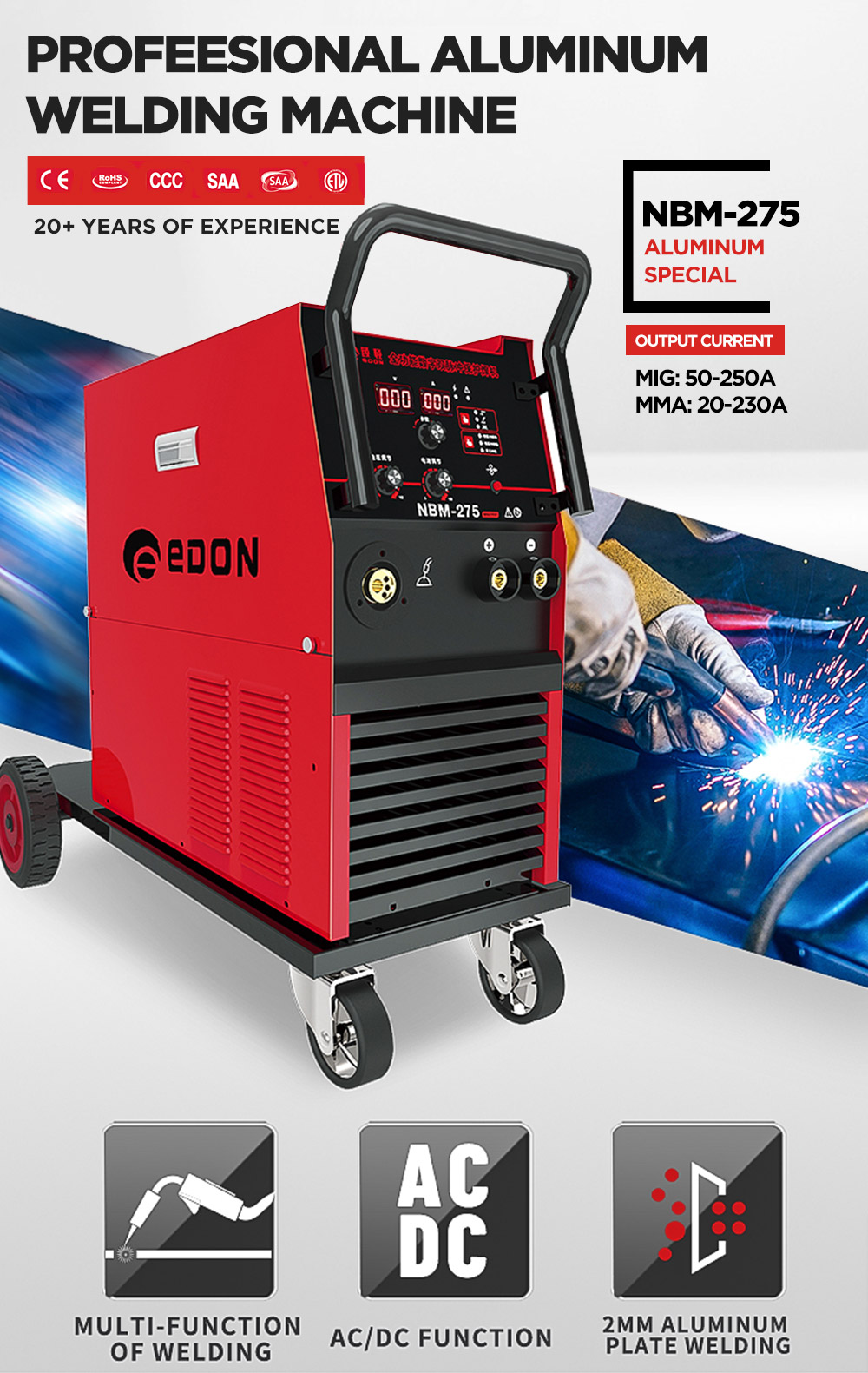 Máy Hàn Biến Tần Nhôm Edon Mig Nbm-275 Mig Mag Tig Mma 4 Trong 1 - Buy Aluminum Welder,Mig/mag ...