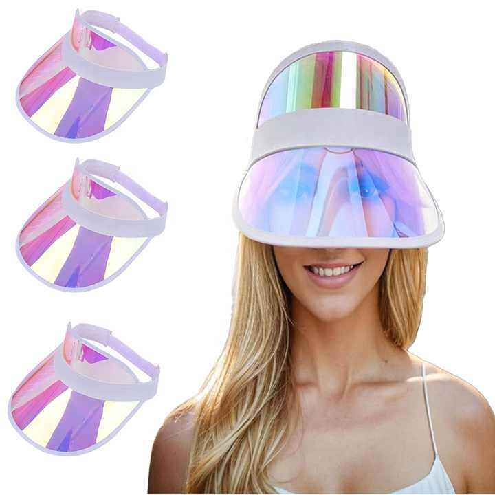 Customizable Plastic Pink Reflective Holographic Sun Hats Visors Hats ...