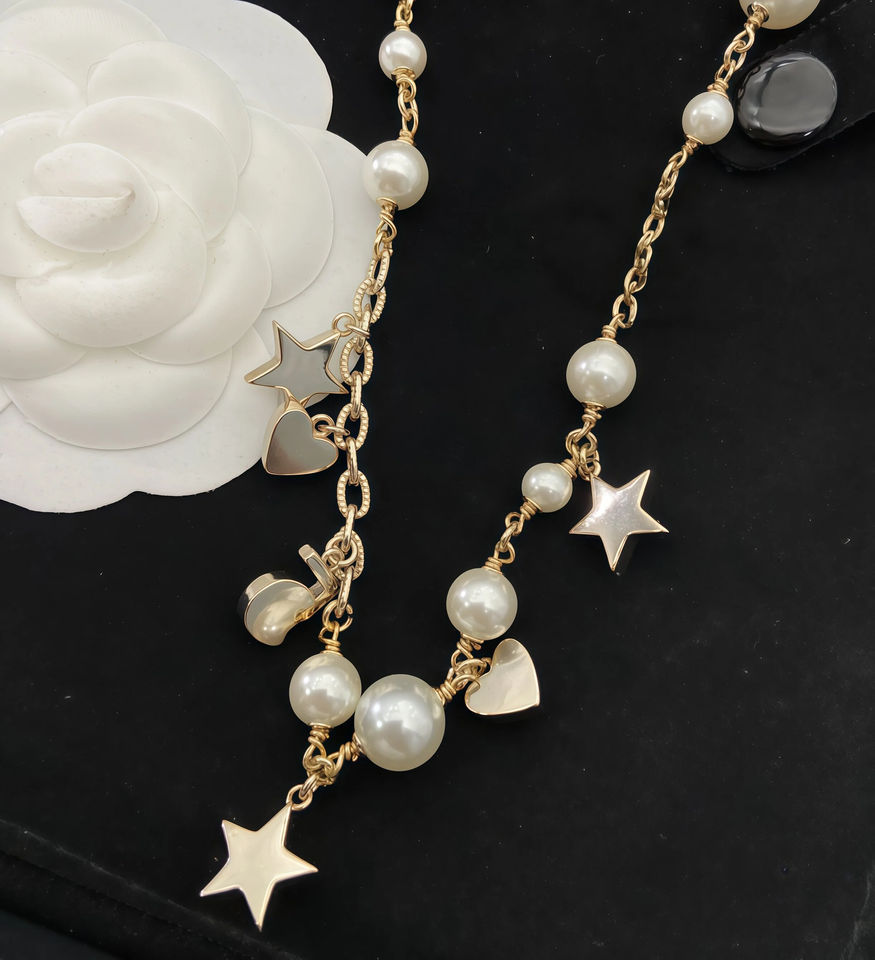 High-quality Letter Double C Full Diamond Star Heart Pearl Necklace for ...