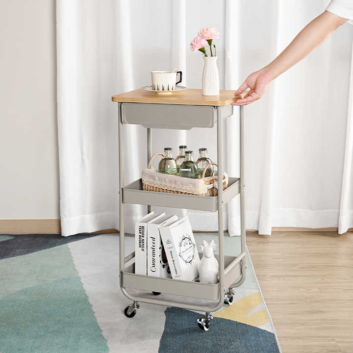 Customized Support Bedside Table 3 Tier Storage Trolley Table Top ...