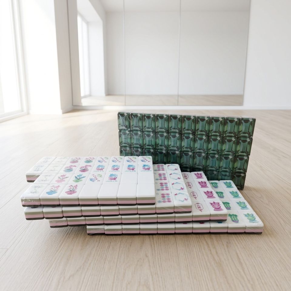 Luxury Green Gem Mahjong Tiles Set 160pcs Colorful Floral and Lantern ...
