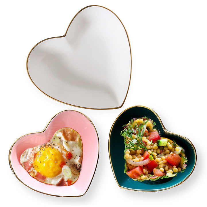 Luxury Home Hotel Rimmed Gold Porcelain Heart Shaped Plate and Bowl ...