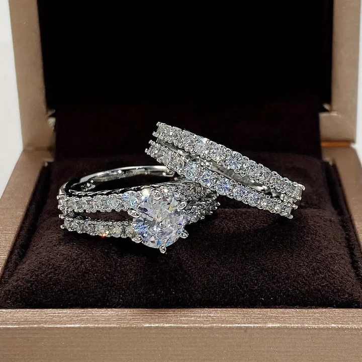 Customizable Luxury Ladies Trendy 18K Gold Plated Wedding Ring Set ...