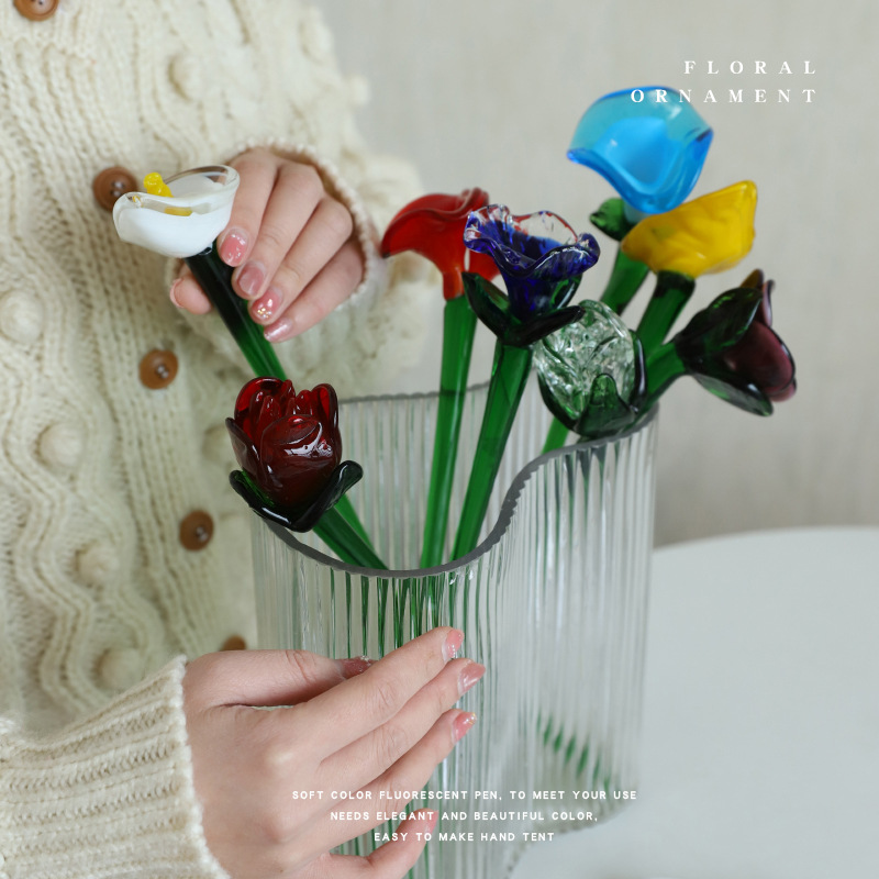 Long Stem Glass Flowers - Elegant Artistic Creations