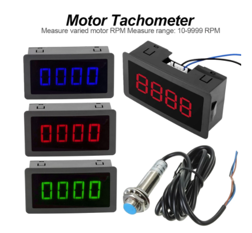 4 Blue LED Digital Tachometer RPM Speed Meter + Hall Proximity Switch ...