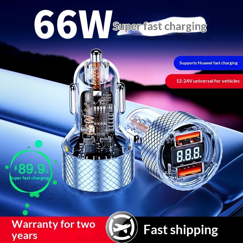 Transparent Car Charger 120W Super Fast Charging QC3.0 USB/Type-C Ports ...