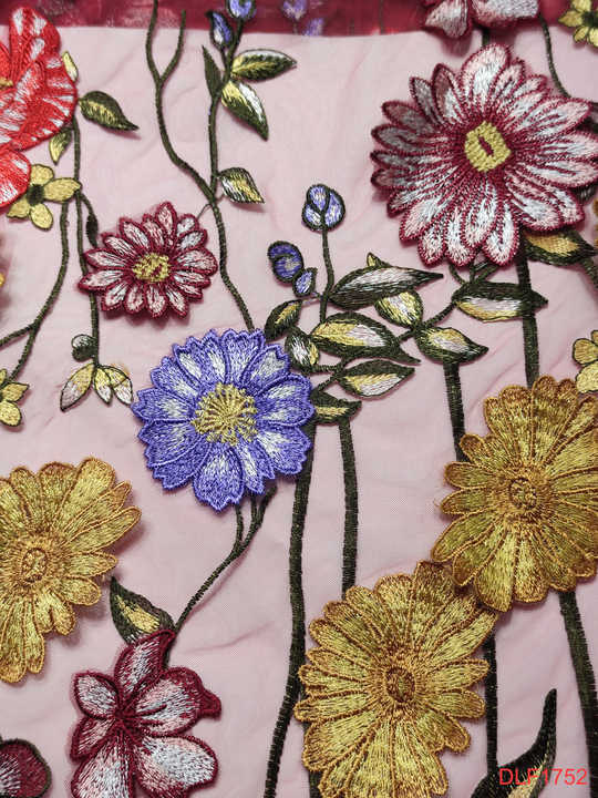 Flower Decoration 3D Embroidery Flower Embroidered Tulle Lace Fabric ...