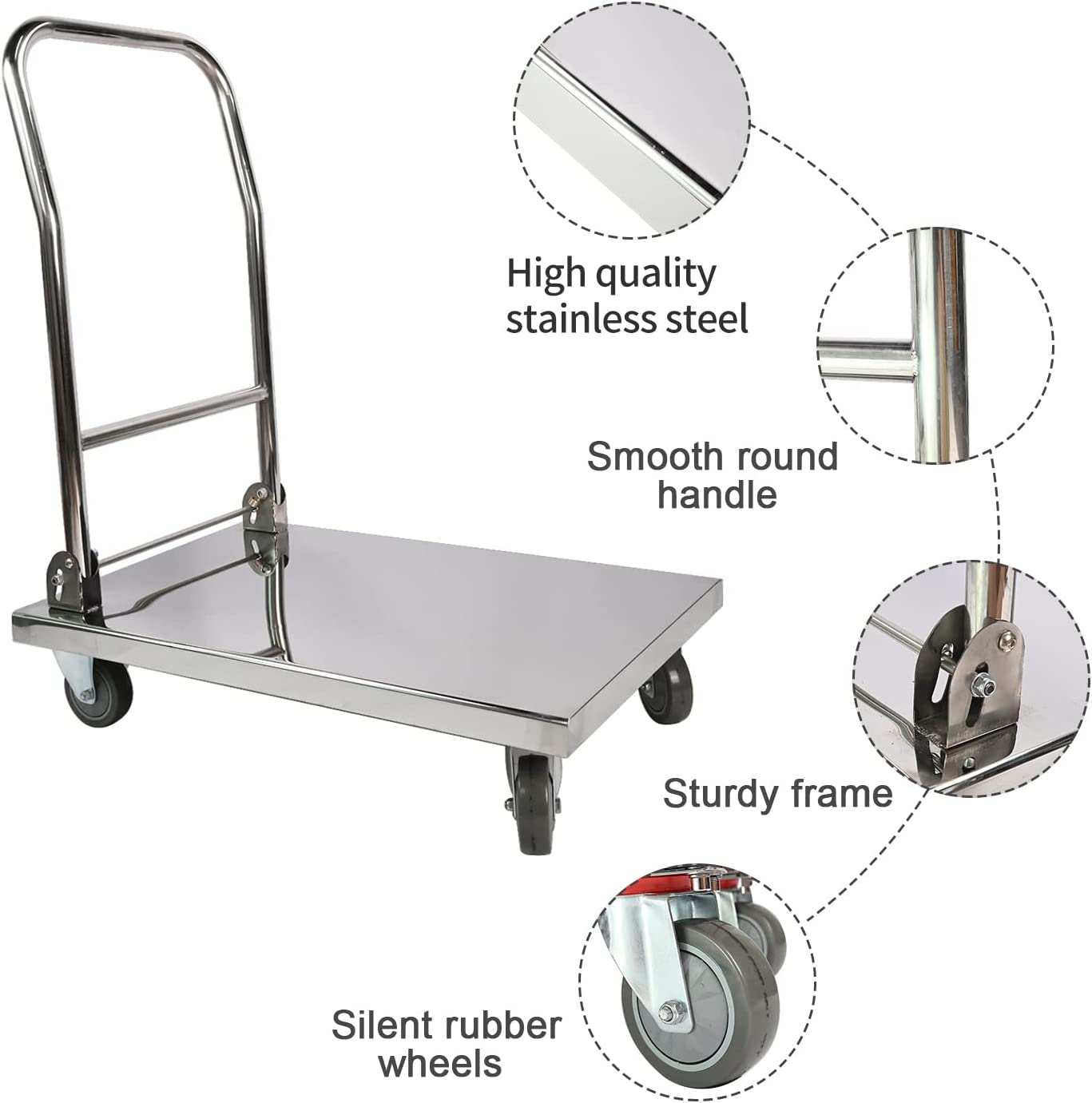 Sus 201 And 304 Material Heavy Duty Platform Truck Flat Cart Hand ...