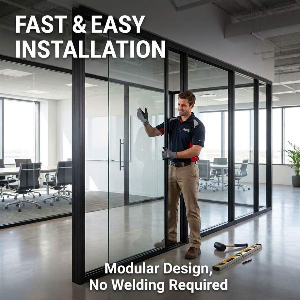 108mm Aluminum Frame Partition, Panoramic Minimalist Double Glass ...
