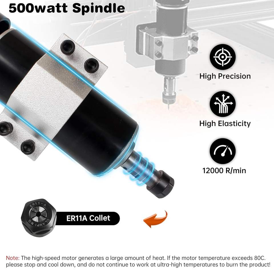 500W Air Cooled Spindle Motor ER11 12-100VDC 0.5NM 12000RPM + 52mm ...