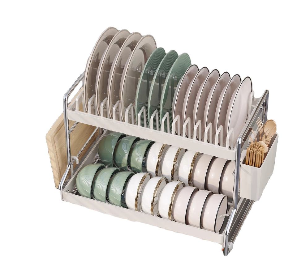 Modern Carbon Steel 3 Layer Kitchen Dish Drain Rack Portable Side ...