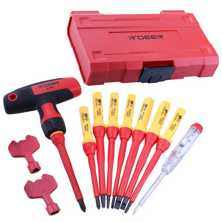 12pcs VDE Insulated Screwdriver Set Magnetic T-shaped 1000V Precision Slotted Phillips Torx Bits ...