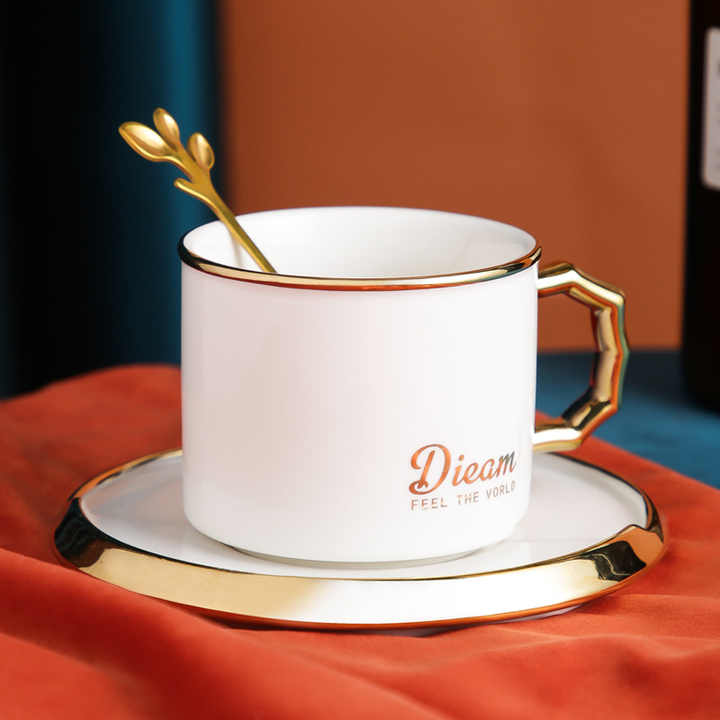 Modern Tea Cups and Saucers Set - Pink Ceramic Coffee Cup