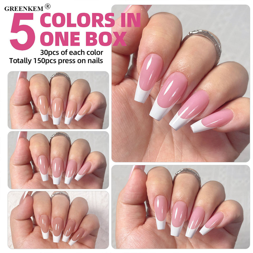 150pcs Box French Styles Artificial Fingernails False French 5 Colors ...