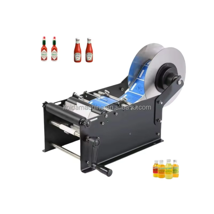 KOIDA Manual Mineral Water Plastic Round Bottle Labeling Machine for Round Bottles Sticker Label ...