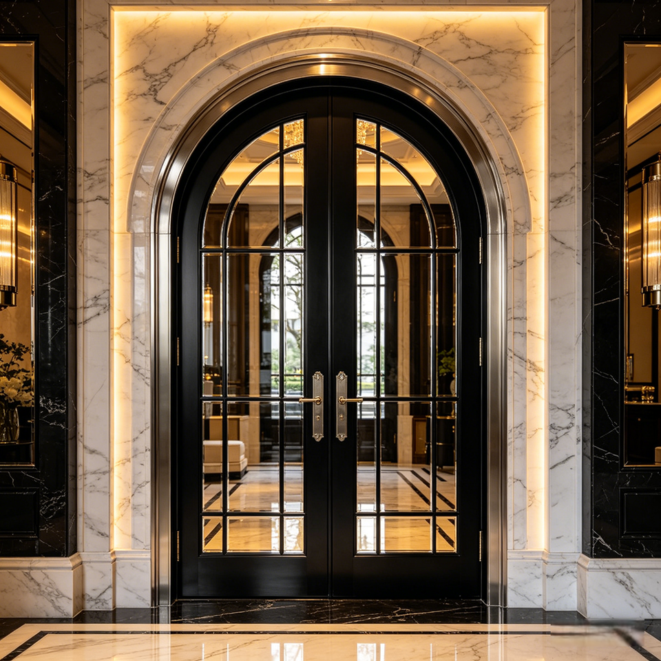 Luxury Black Steel Frame Security French Doors with Waterproof Design ...