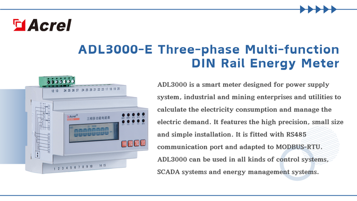 Acrel ADL3000-E/CT 3 Phase Din Rail RS485 Meter Renovation Project Energy Management 100A CT ...