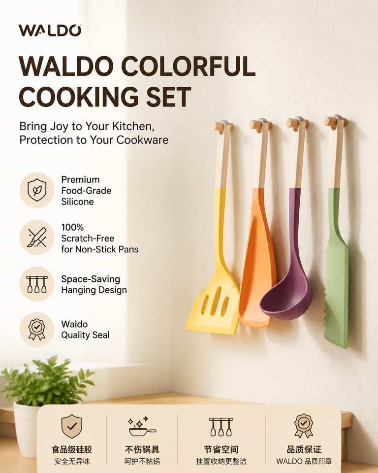 4PCS Silicone Kitchen Utensils Set Heat Resistant Non-Stick Safe ...