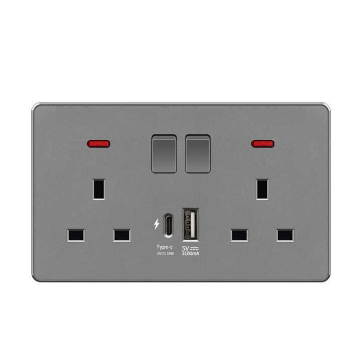Grey UK 13A Light Button Switch, Universal Usb C 18W Smart Fast ...