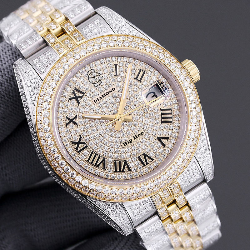 Full Iced Out Mechanical Automatic Wrist Watches Pass Diamond Tester ...