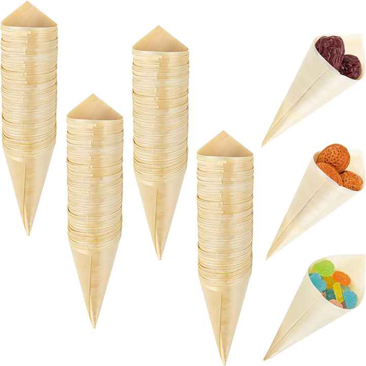 Disposable Wooden Cones for Tasting Desserts & Appetizers