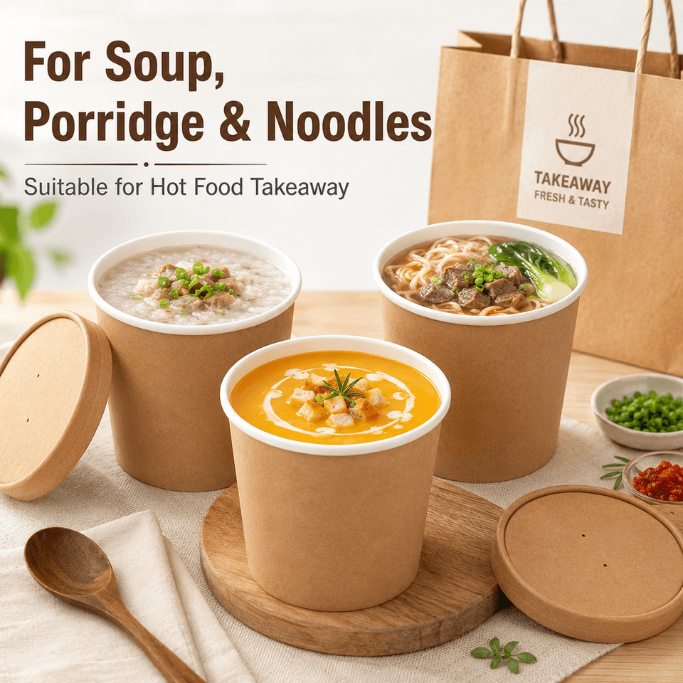 Disposable Kraft Paper Soup Cup With Vented Lid Takeaway Hot Soup Bowl ...